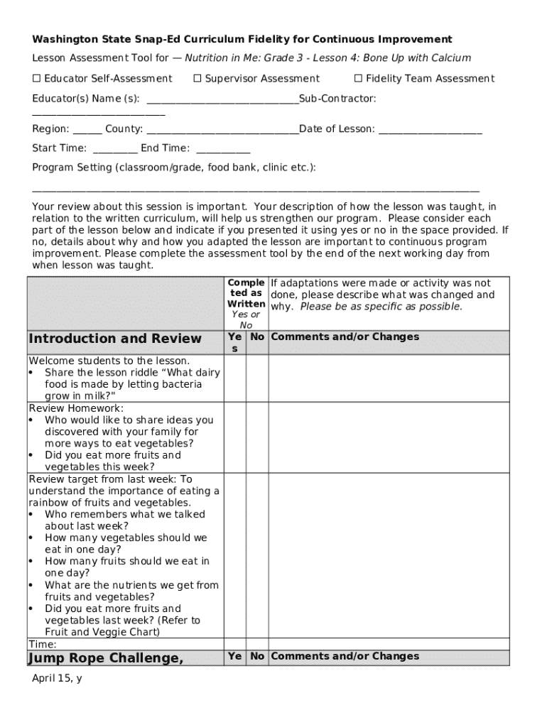 Lesson Assessment Tool for - Nutrition in Me: Grade 3 - Lesson 4: Bone ...