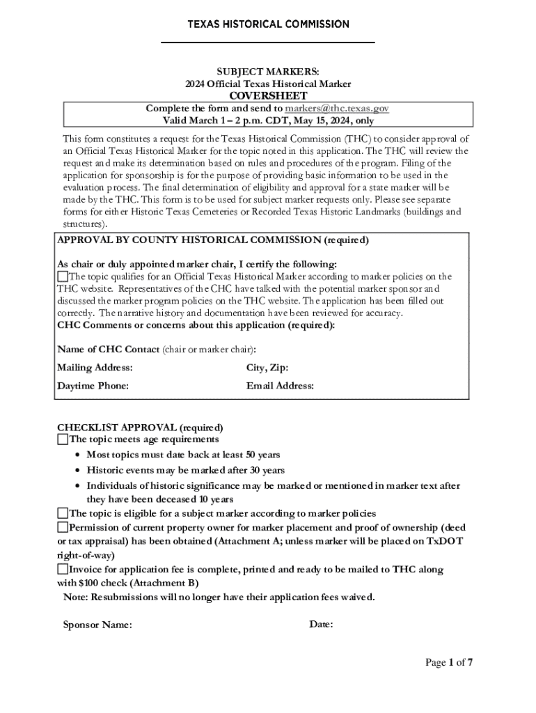 Fillable Online Undertold Markers - Texas Historical Commission Fax Email Print - pdfFiller