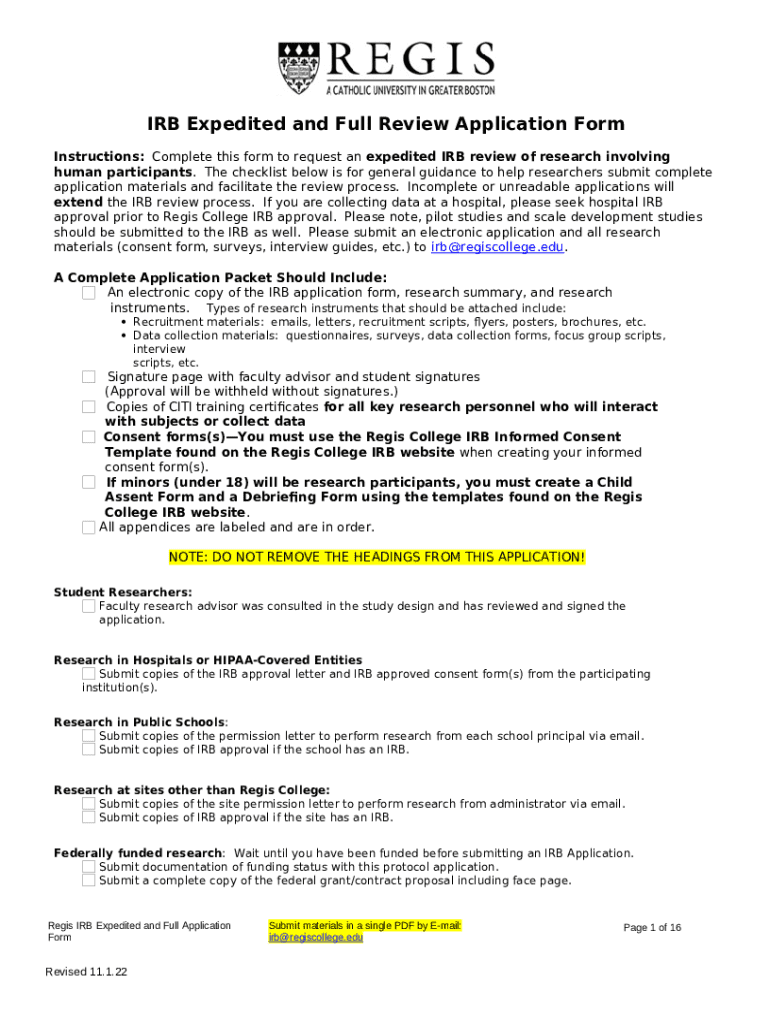 IRB Expedited and Full Review Application Doc Template | pdfFiller