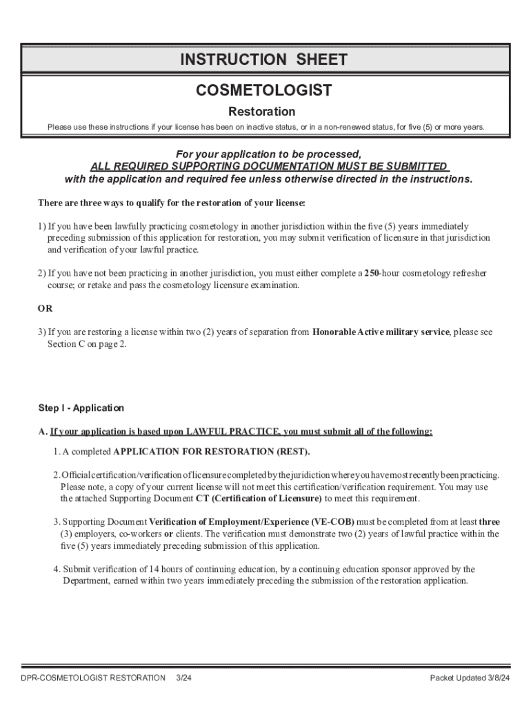 Fillable Online INSTRUCTION SHEET Cosmetologist Examination ... Fax Email Print - pdfFiller
