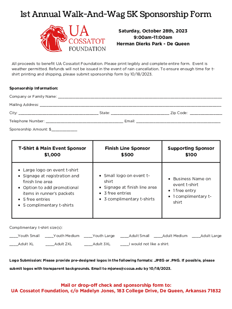 Fillable Online 1st Annual Walk-And-Wag 5K Sponsorship Form Fax Email ...