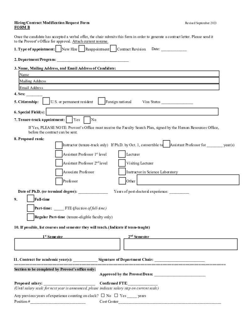 Fillable Online Hiring/Contract Modification Request Form Fax Email ...