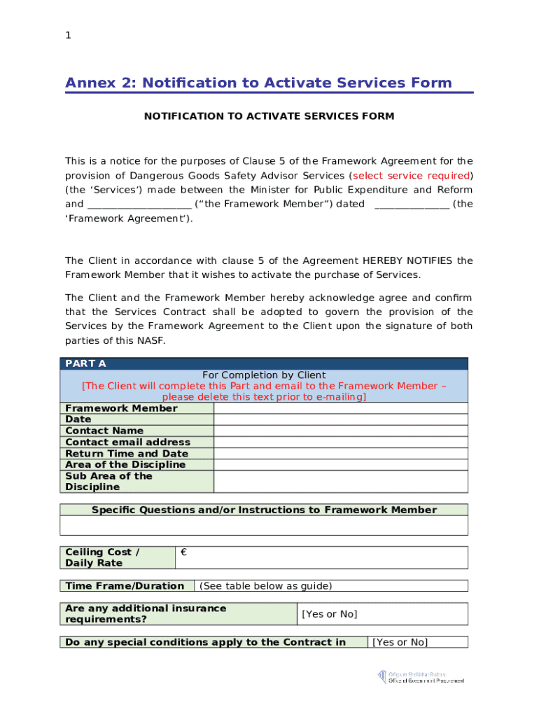 Annex 2: Notification to Activate Services Doc Template | pdfFiller
