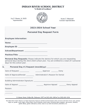 SchoolFront EMS - Personal Day Request Doc Template | pdfFiller