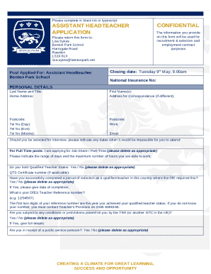 assistant headteacher application Doc Template | pdfFiller
