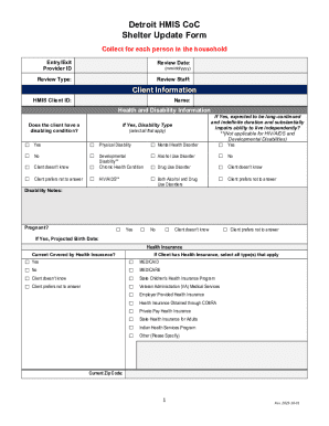 Fillable Online Detroit HMIS CoC Shelter Update Form Fax Email Print - pdfFiller