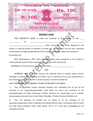 Fillable Online INDEMNITY BOND THIS INDEMNITY BOND is made and executed ...