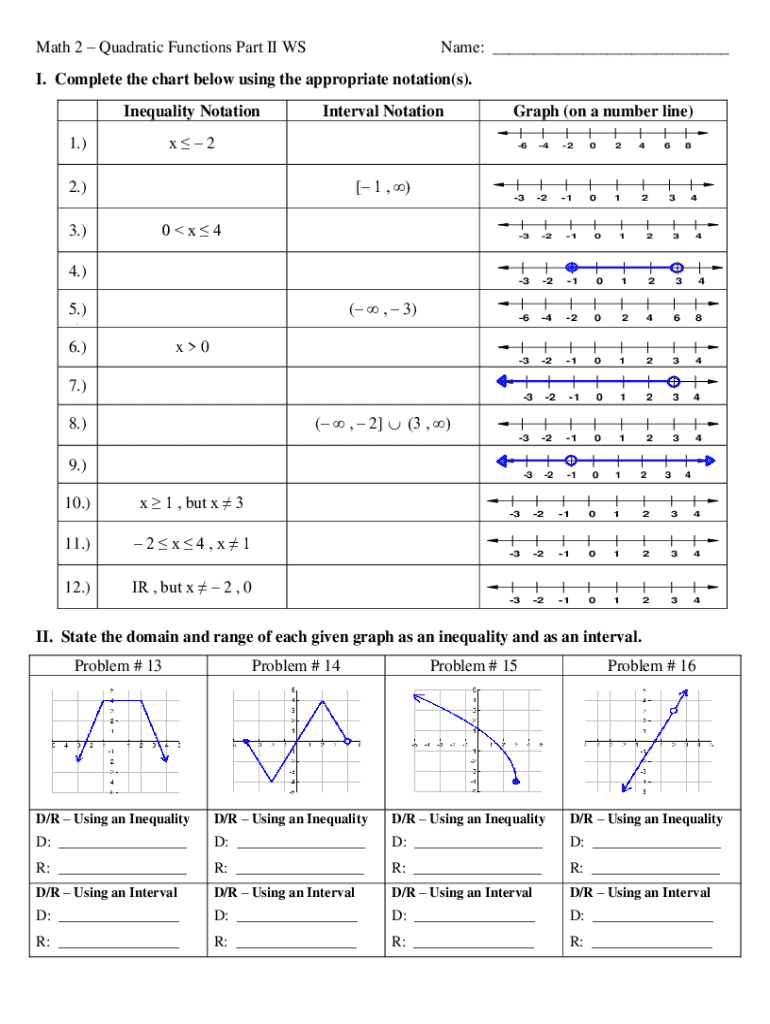 Fillable Online Math 2Quadratic Functions Part II WS Fax Email Print ...