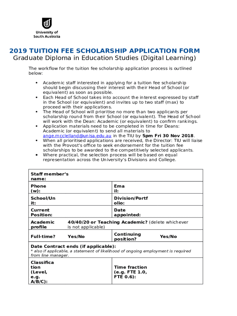 2019 tuition fee scholarship application Doc Template | pdfFiller