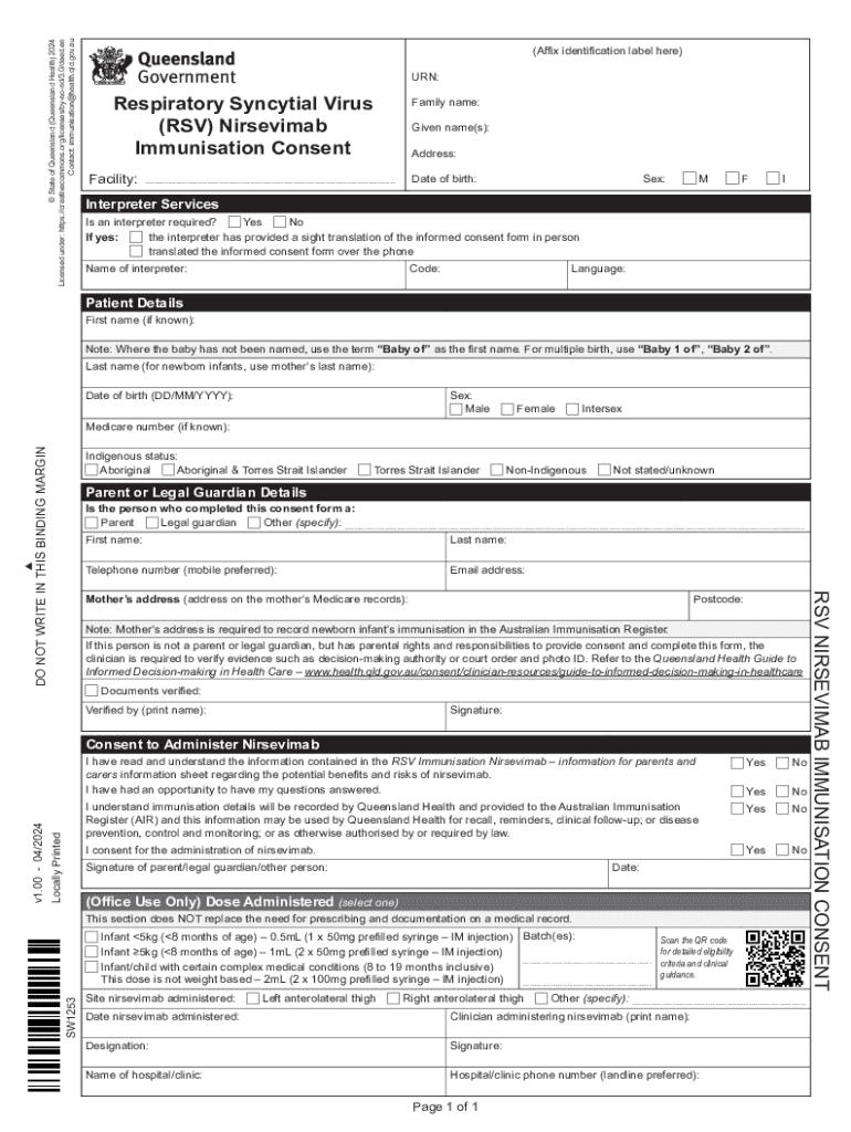 Fillable Online Respiratory Syncytial Virus nirsevimab immunisation ...