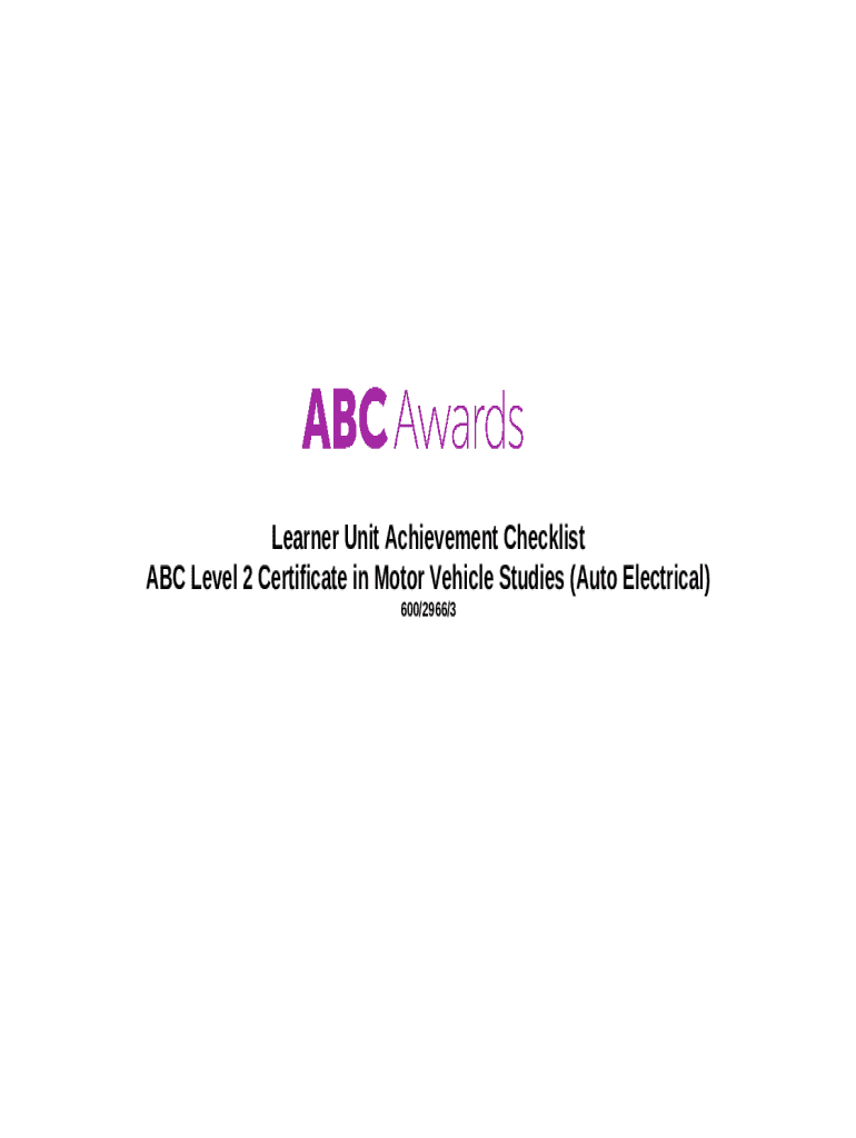 Learner Unit Achievement Checklist ABC Level 2 ... Doc Template | pdfFiller