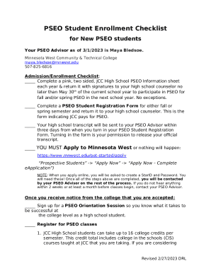 PSEO Student Enrollment Checklist for New ... - Connect Suite Doc ...