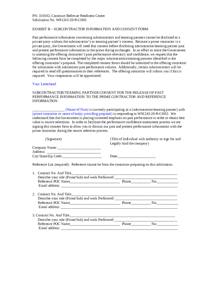EXHIBIT B Subcontractor Ination and Consent .docx Doc Template | pdfFiller