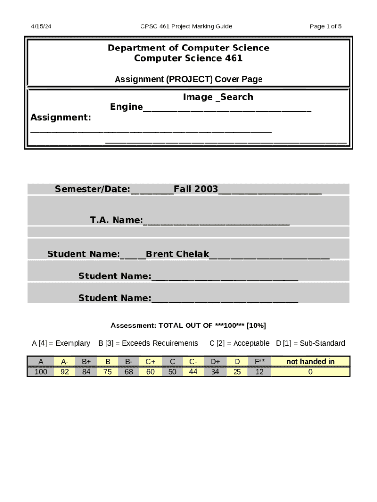 Marking Rubric for Project Proposal Doc Template | pdfFiller