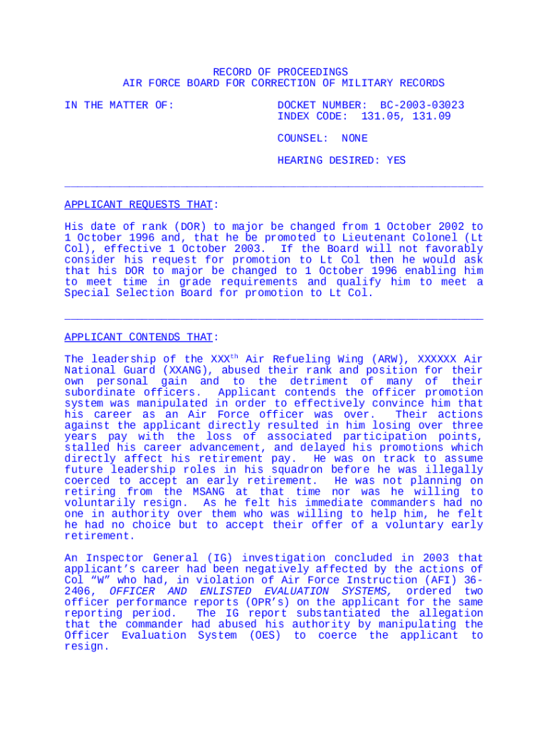 for correction of military records (afbcmr) - boards law af Doc ...