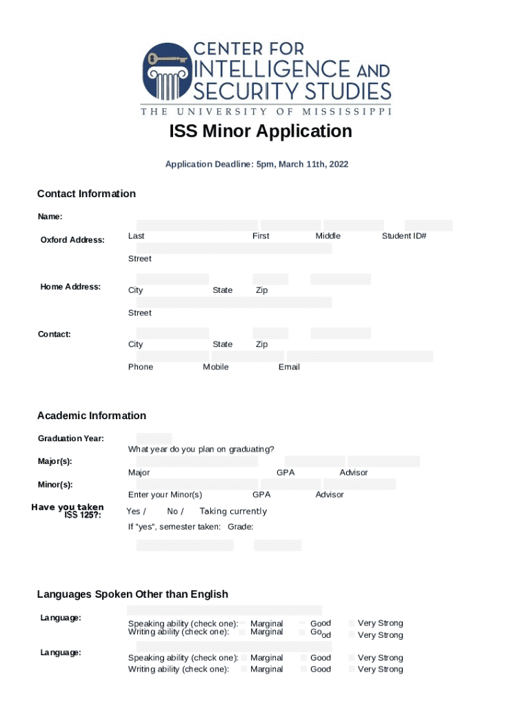 ISS-Minor-Application-Spring-2022 - ciss olemiss Doc Template | pdfFiller