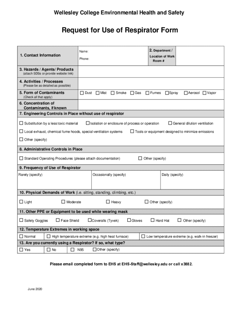 Fillable Online Request for Use of Respirator Form Fax Email Print ...