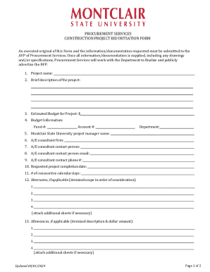 Fillable Online procurement services construction project bid ...