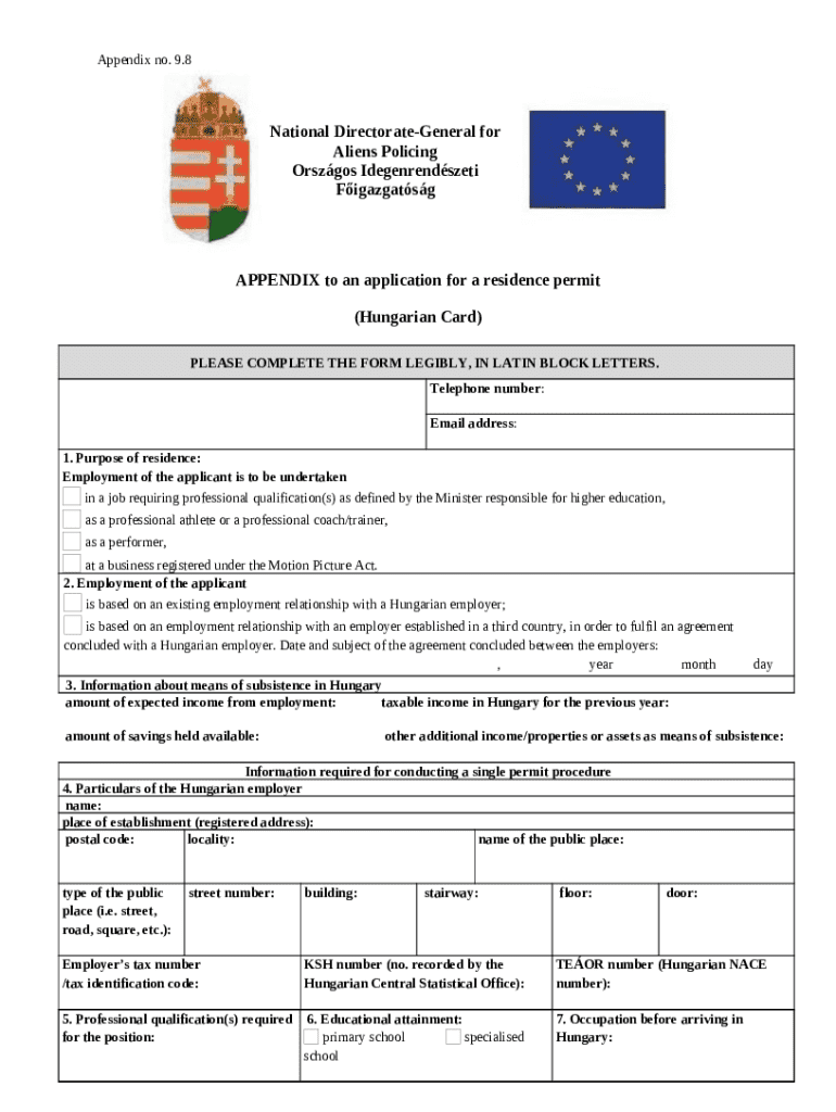 APPENDIX to an application for a residence permit Doc Template | pdfFiller