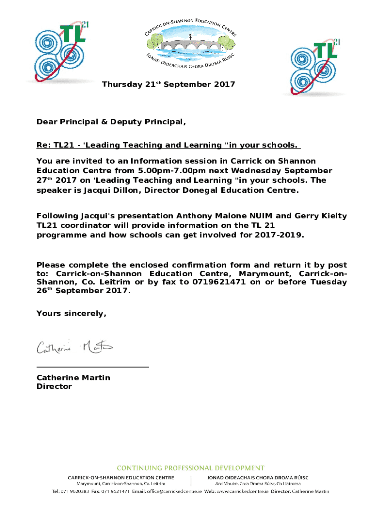 tl21 programme confirmation Doc Template | pdfFiller