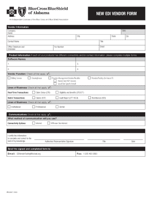 Fillable Online providers bcbsal New EDI Vendor Form Fax Email Print - pdfFiller