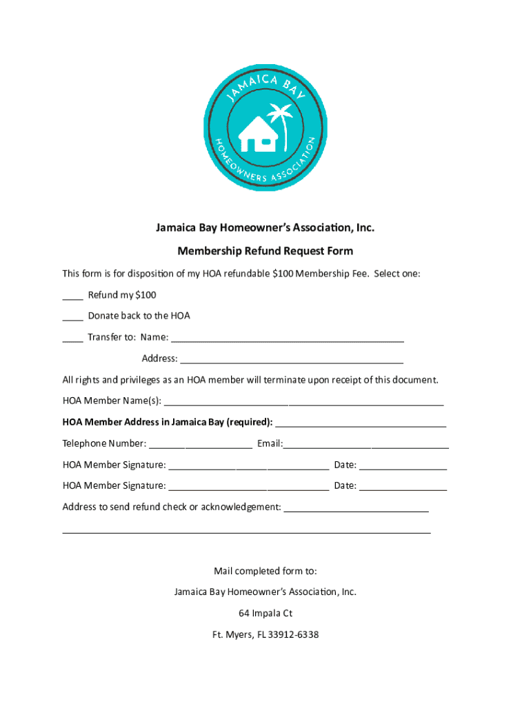Fillable Online MembershipJamaica Bay Homeowners Association, Inc. Fax ...