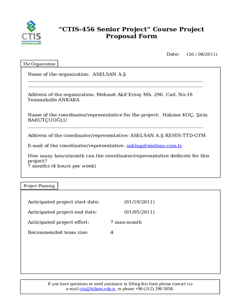 CTIS 456 Senior Project Project Proposal Doc Template | pdfFiller