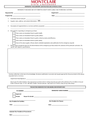 Fillable Online Emergency Procurement Justification Request Form Fax ...