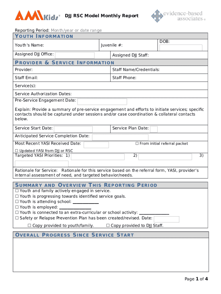DJJ RSC Model Monthly Report Doc Template | pdfFiller