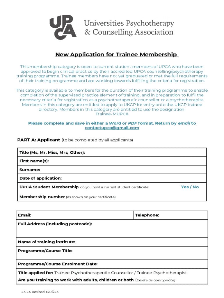 New Application for Trainee Membership Doc Template | pdfFiller