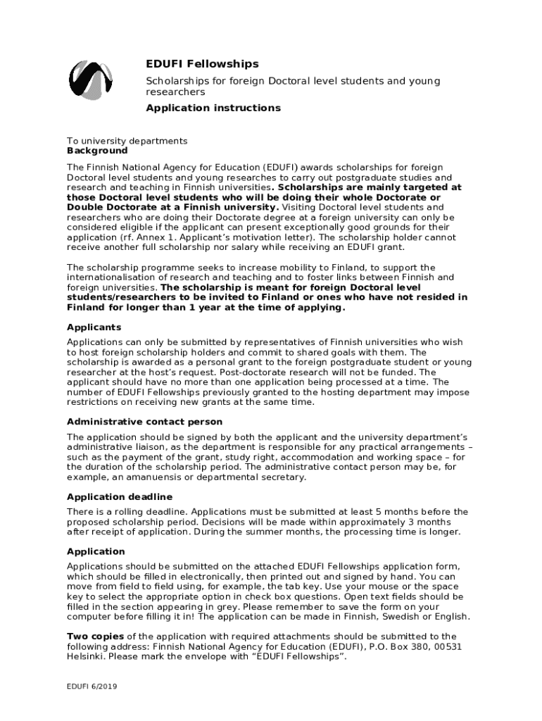 EDUFI Fellowships Application and Instructions ... Doc Template | pdfFiller