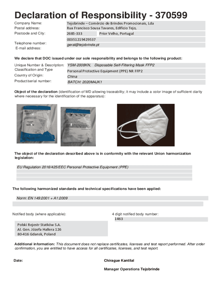 Fillable Online Declaration of Responsibility - 370599 Fax Email Print ...