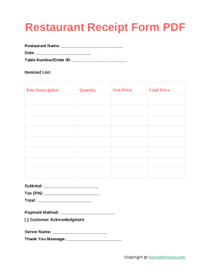 Restaurant Receipt Template - PDF Templates Doc Template | pdfFiller