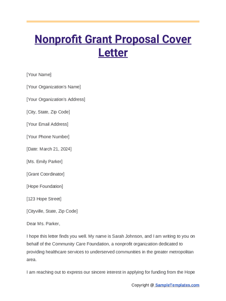 How to Write a Grant Application Cover Letter Doc Template | pdfFiller