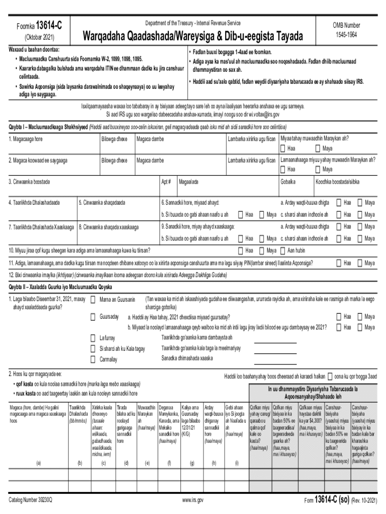 Fillable Online Form 13614-C (so) (Rev. 10-2021). Intake/Interview & Quality Review Sheet ...