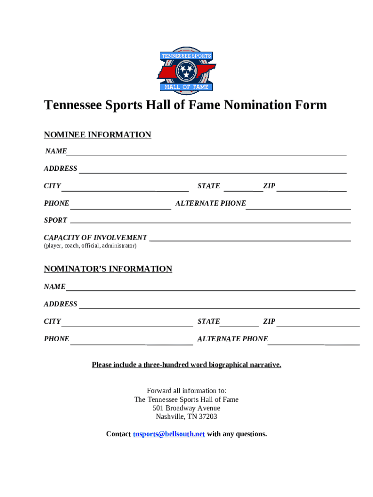Hall of Fame and Honors & Awards Nominations Now Open Doc Template | pdfFiller