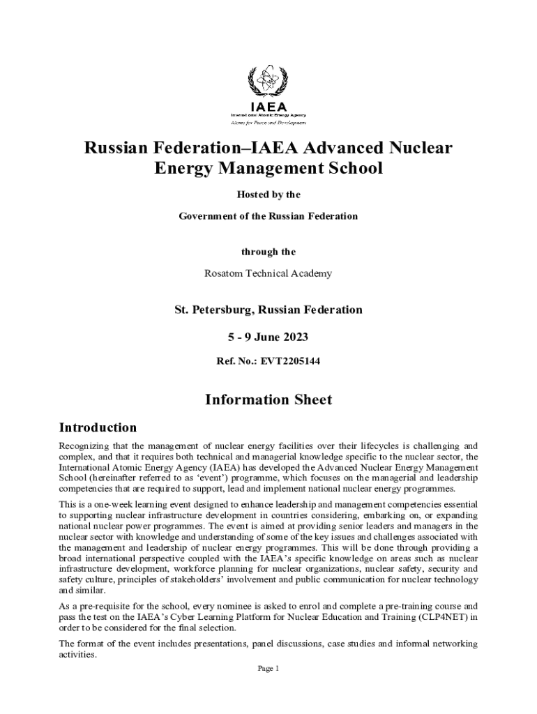 Fillable Online Russia-IAEA Nuclear Energy Management School for ... Fax Email Print - pdfFiller