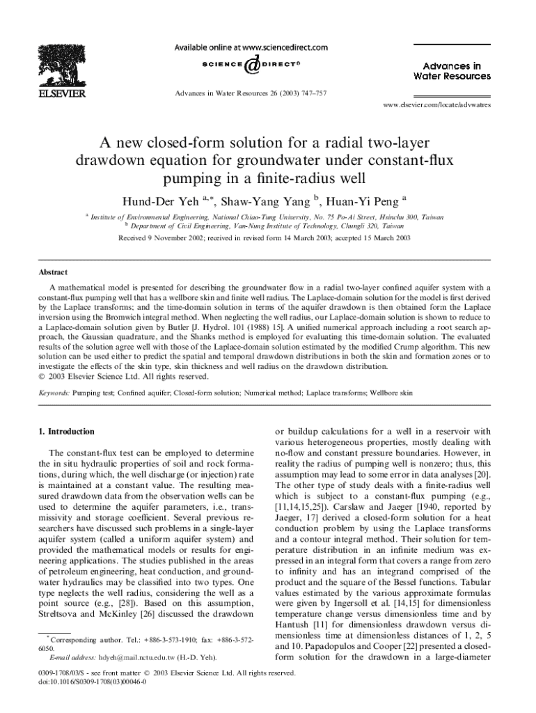 Fillable Online A new closed-form solution for a radial two-layer drawdown ... Fax Email Print ...