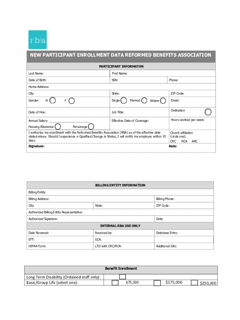 Fillable Online NEW PARTICIPANT ENROLLMENT DATA ... Fax Email Print ...
