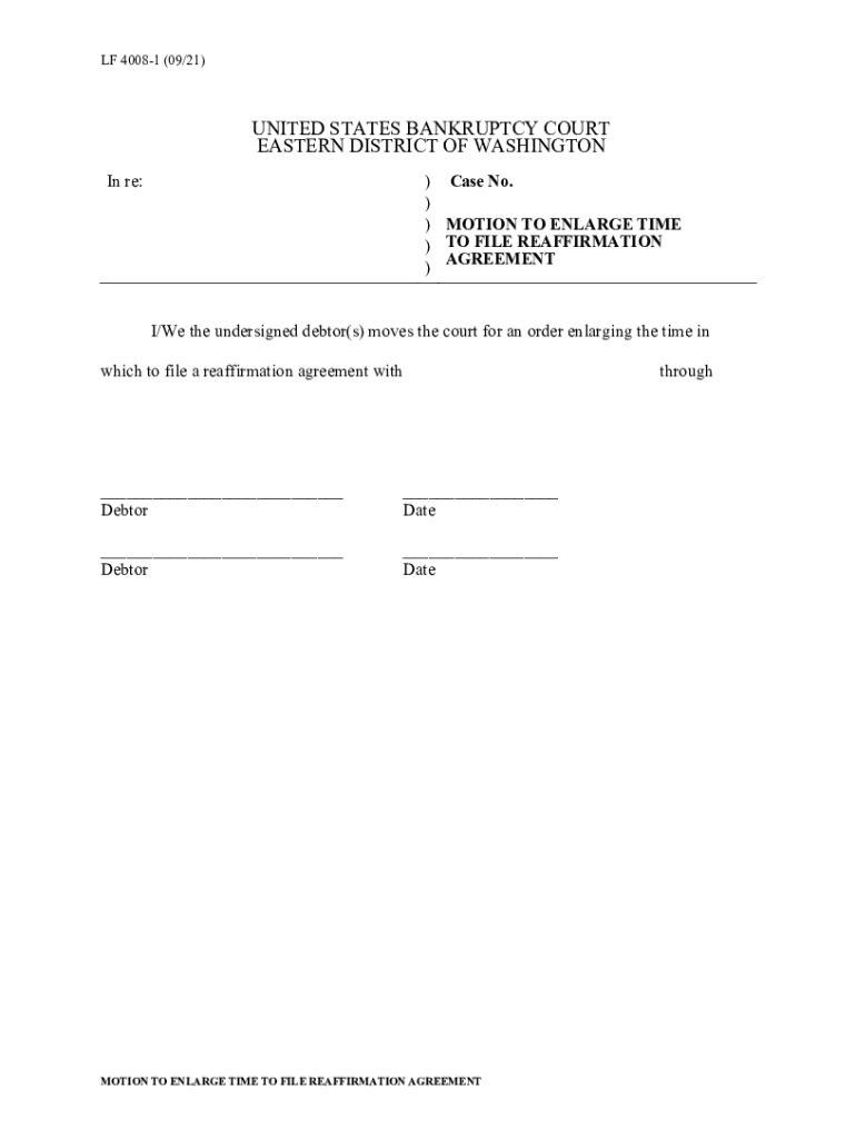 Fillable Online Motion to Enlarge Time to File Reaffirmation Agreement ...