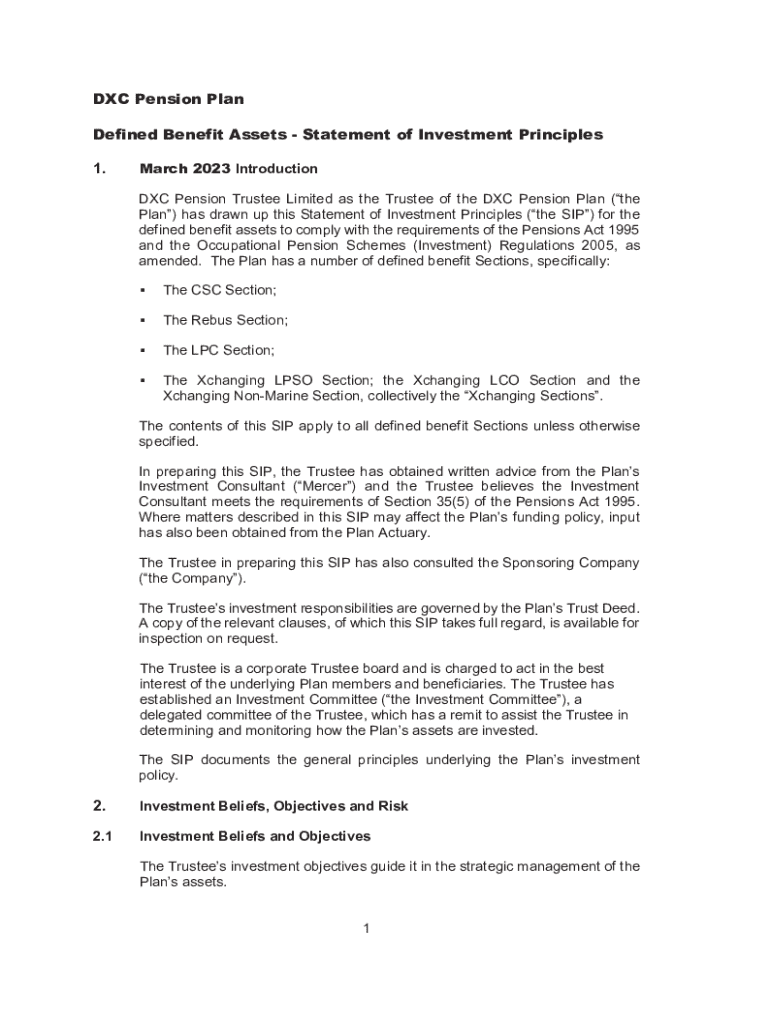 Fillable Online DXC Pension Plan Defined Benefit Assets - Mercer ...