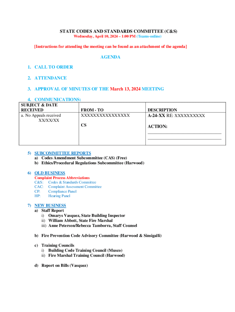 Fillable Online Codes and Standards Committee Fax Email Print - pdfFiller