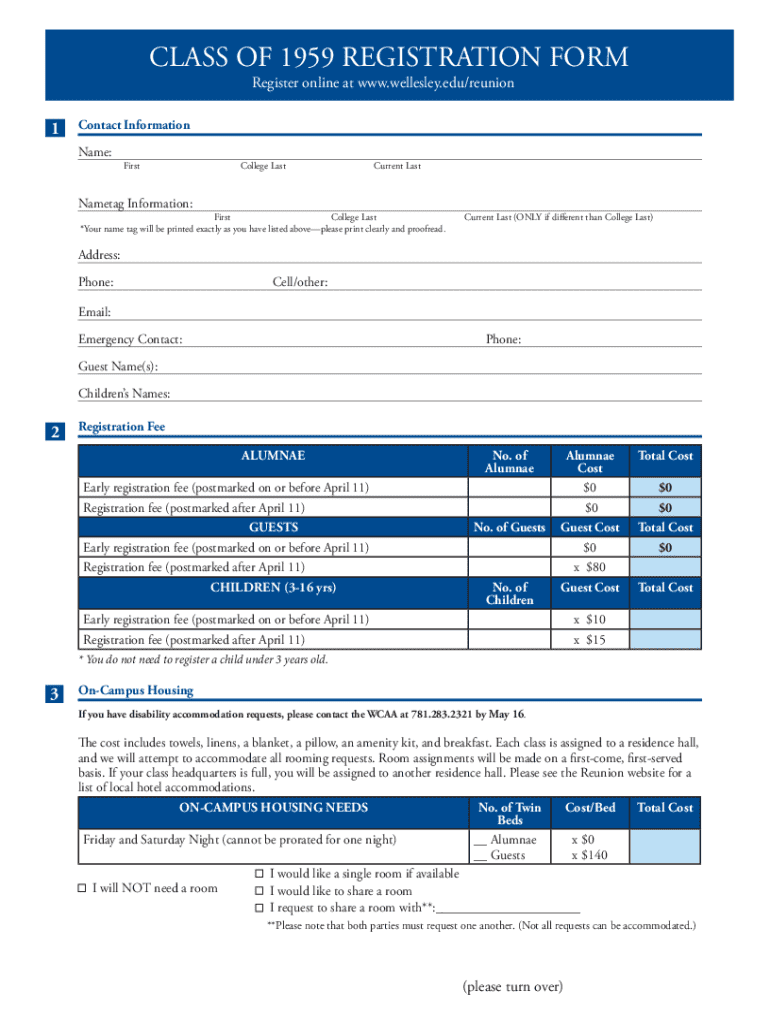 Fillable Online CLASS OF 1959 REGISTRATION FORM Fax Email Print - pdfFiller