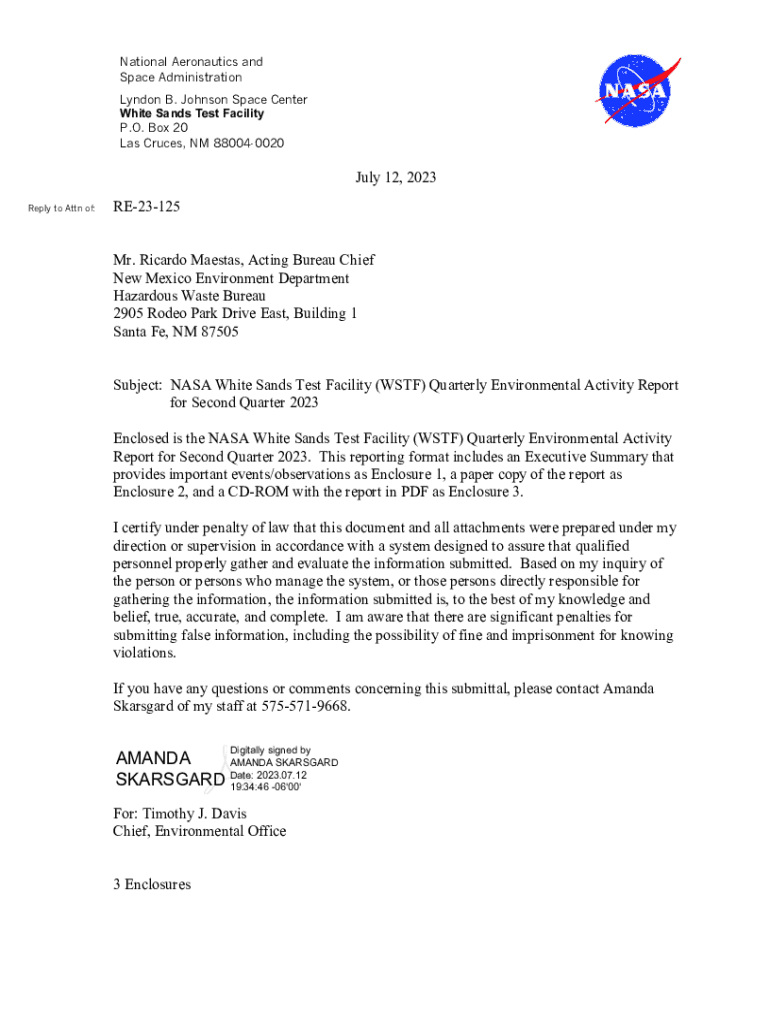 Fillable Online White Sands Test Facility, 12600 NASA Rd, Las Cruces ...