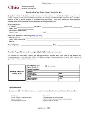 Fillable Online Secondary One-Year Option Program Completion Form Fax Email Print - pdfFiller