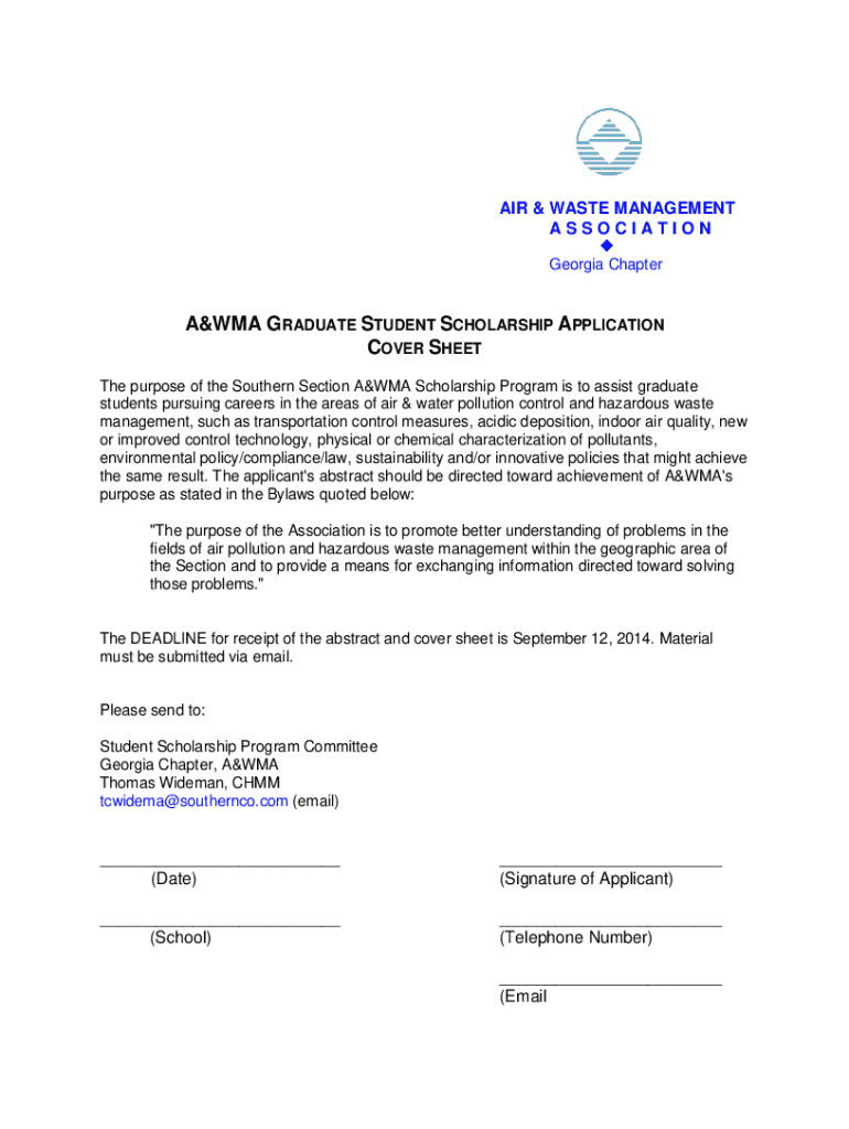 Fillable Online a&wma graduate student scholarship application cover sheet Fax Email Print ...