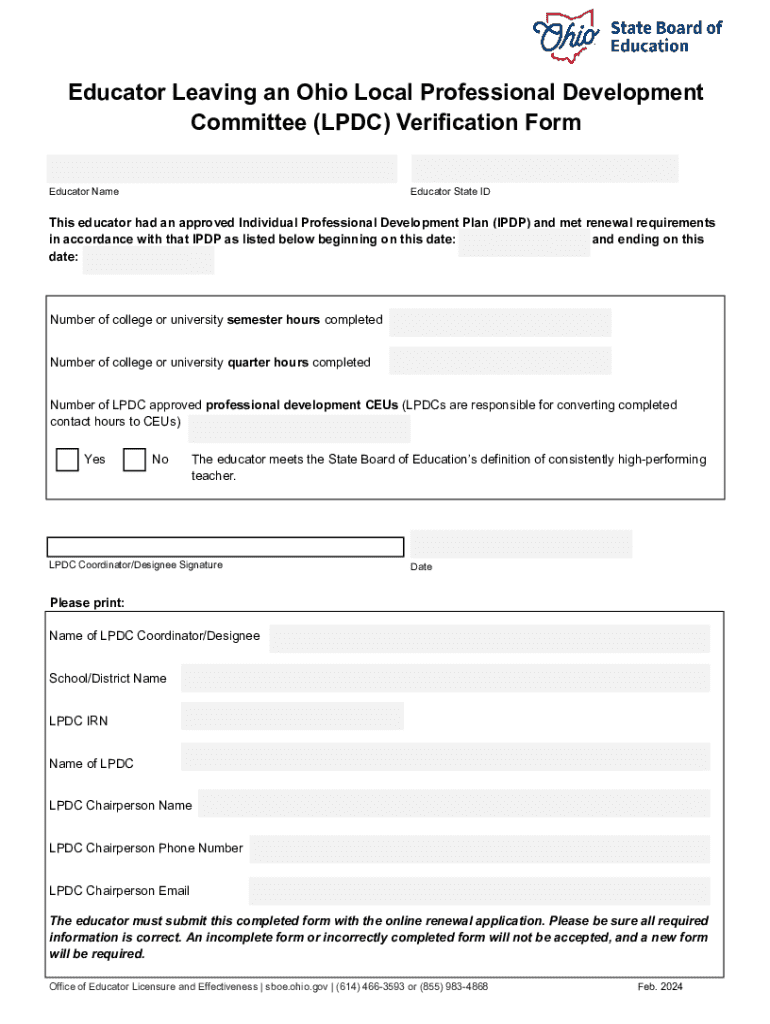 Fillable Online Approval Verification Form for Educators Leaving an ...