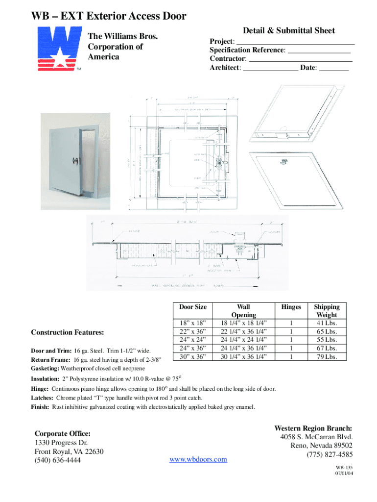 Fillable Online WB EXT 1350 Series Access Door Sizes & Specifications ...