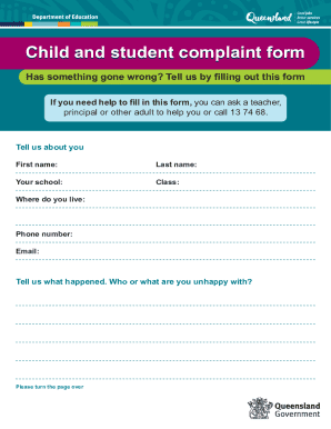 Fillable Online woodridgeshs eq edu Child and student complaint form ...