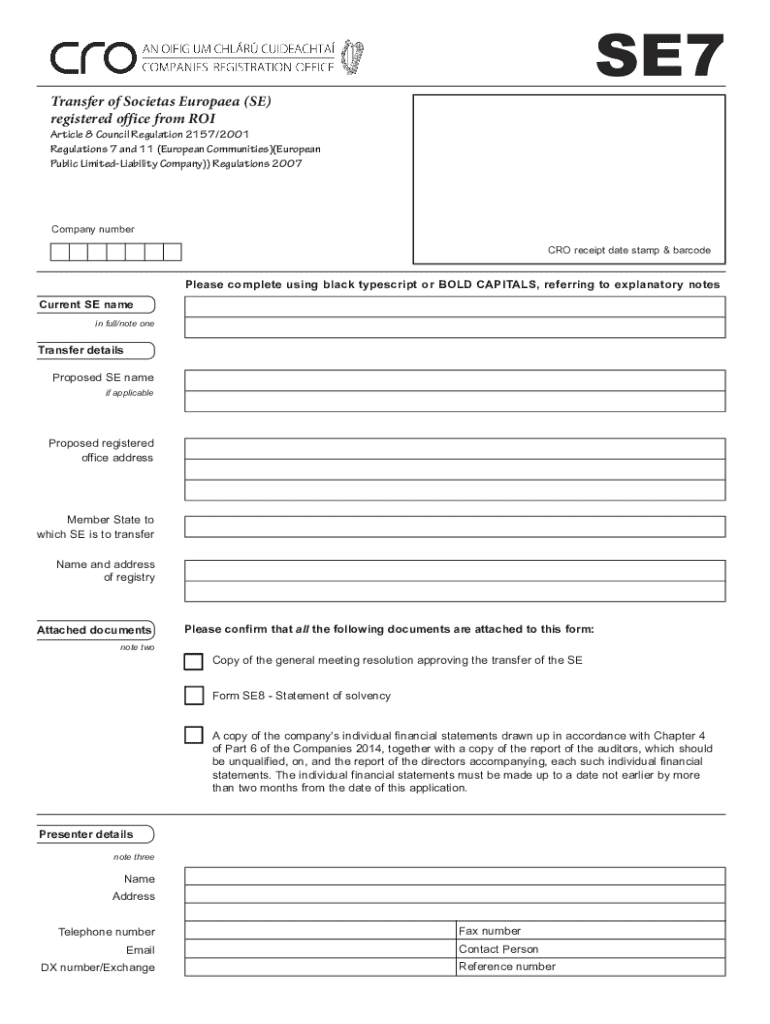 Fillable Online SE7 - Transfer of societas europaea registered office ...